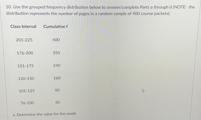 Solved 10. Use the grouped frequency distribution below to | Chegg.com