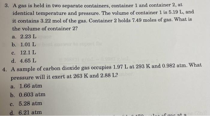 Solved 3. A gas is held in two separate containers, | Chegg.com