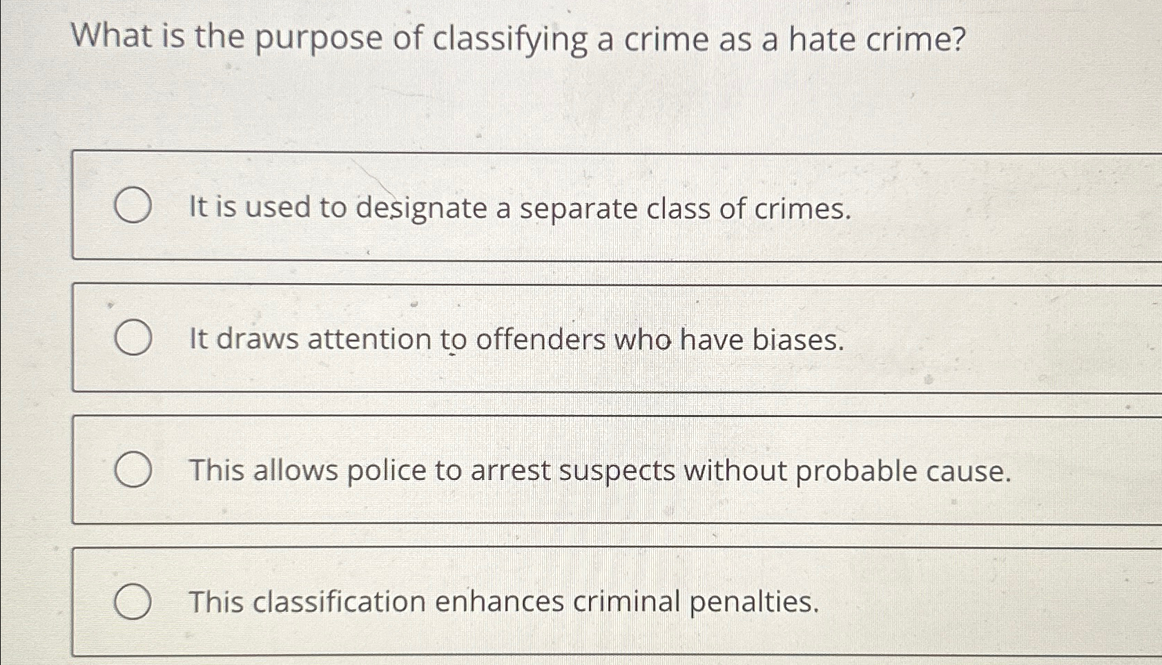 Solved What is the purpose of classifying a crime as a hate | Chegg.com