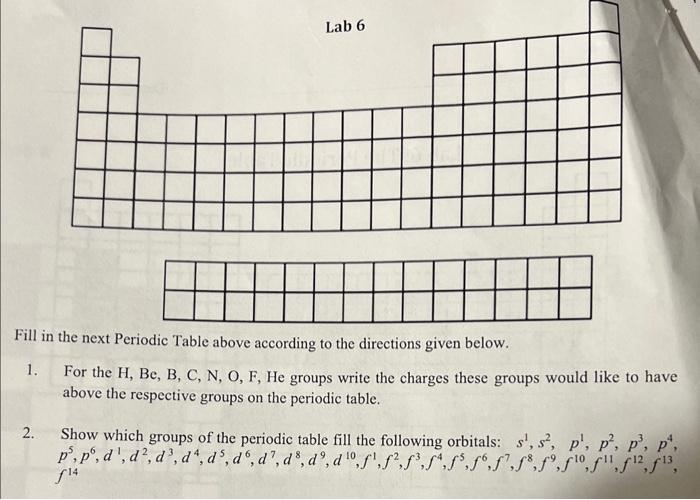 Solved Fill in the next Periodic Table above according to | Chegg.com