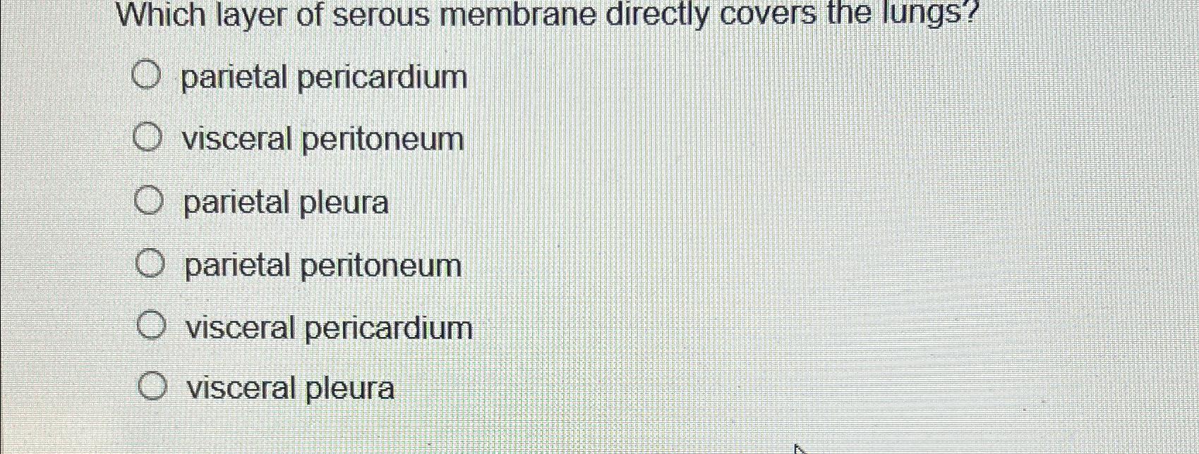 Solved Which layer of serous membrane directly covers the | Chegg.com