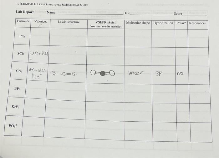 Solved 10]CHM151LL: LEWIS STRUCTURES \& MOLFCULAK SHAPL Lab | Chegg.com