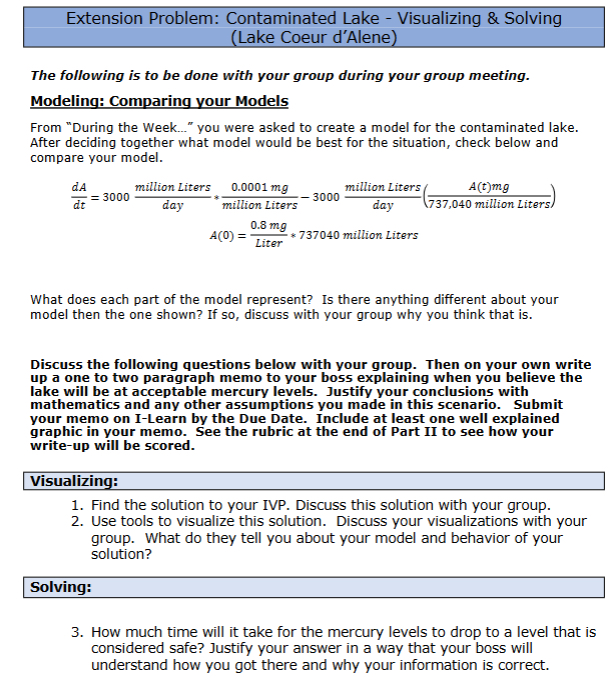 Solved Extension Problem: Contaminated Lake - ﻿Visualizing | Chegg.com