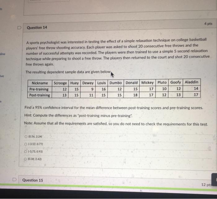 Solved A sports psychologist was interested in testing the | Chegg.com