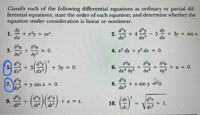 Solved Classify each of the following differential equations | Chegg.com