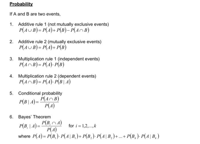 Solved Probability If A and B are two events, 1. Additive | Chegg.com