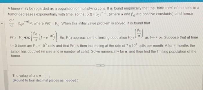 Solved A tumor may be regarded as a population of | Chegg.com