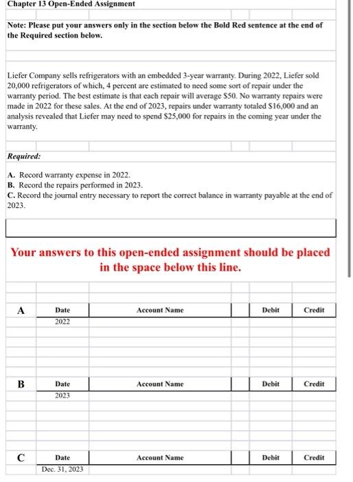 Solved Chapter 13 Open-Ended Assignment Note: Please put | Chegg.com