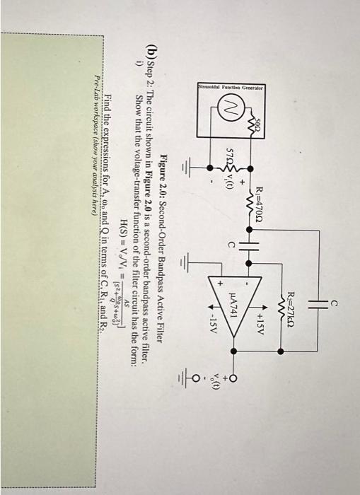 Figure 2.0: Second-Order Bandpass Active Filter (b) | Chegg.com