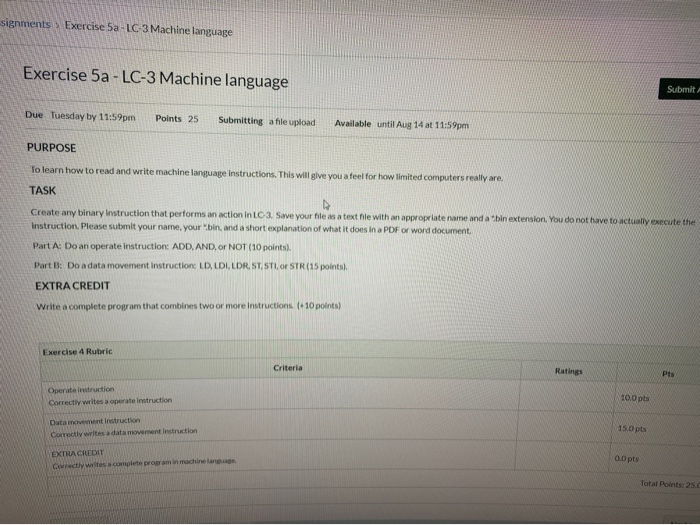 signments Exercise 5a - LC 3 Machine language | Chegg.com