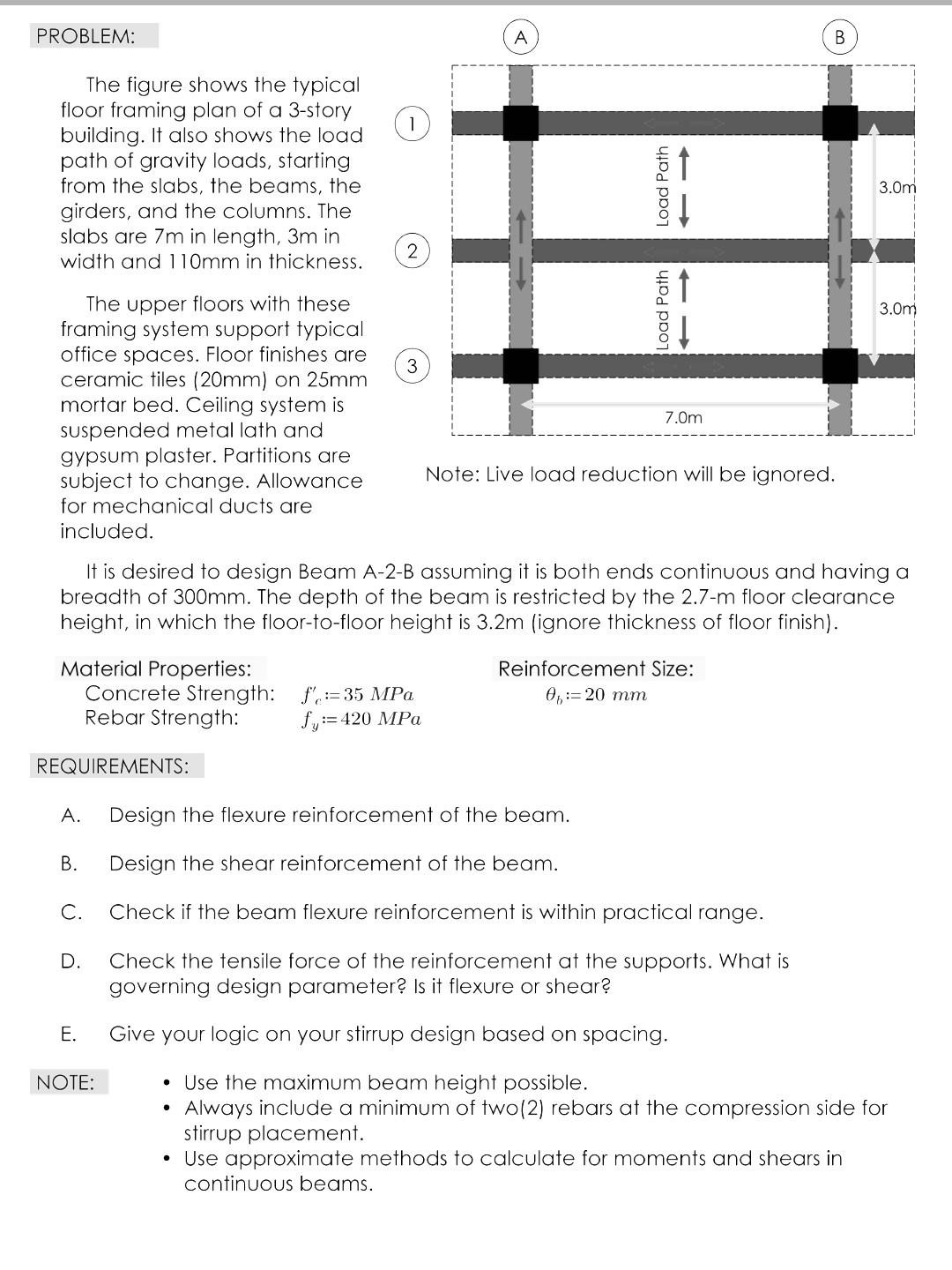 Solved PROBLEM: A B 1 The figure shows the typical floor | Chegg.com