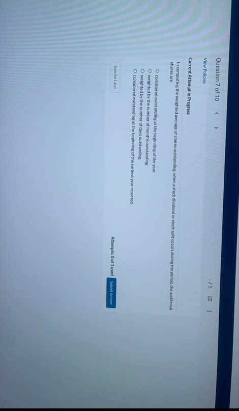 Solved Question 7 ﻿of 10-11View PoliciesCurrent Attempt in | Chegg.com