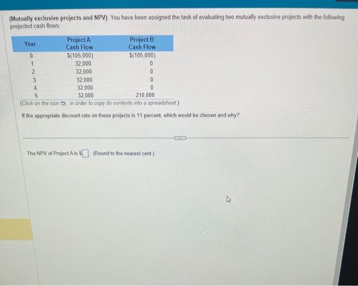 Solved (Mutually exclusive projects and NPV) You have been | Chegg.com