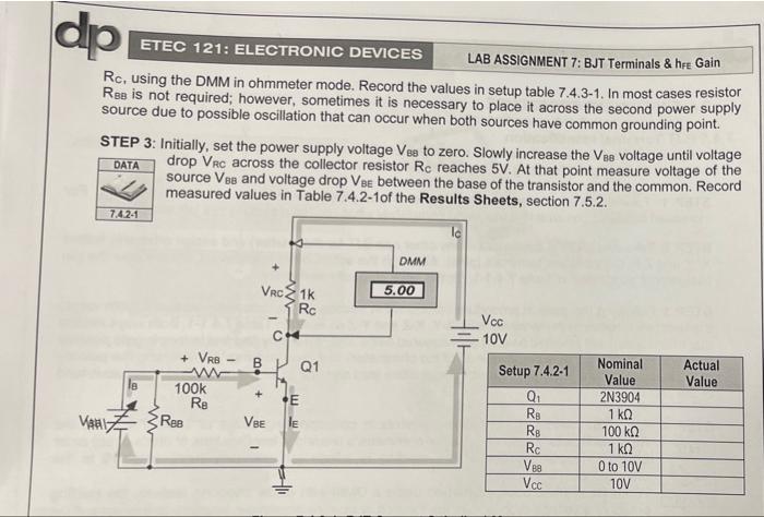 Solved dp ETEC 121: ELECTRONIC DEVICES LAB ASSIGNMENT 7: BJT | Chegg.com