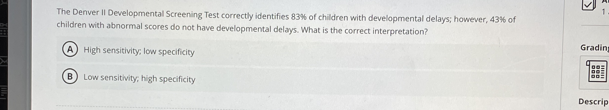 The Denver II Developmental Screening Test correctly | Chegg.com