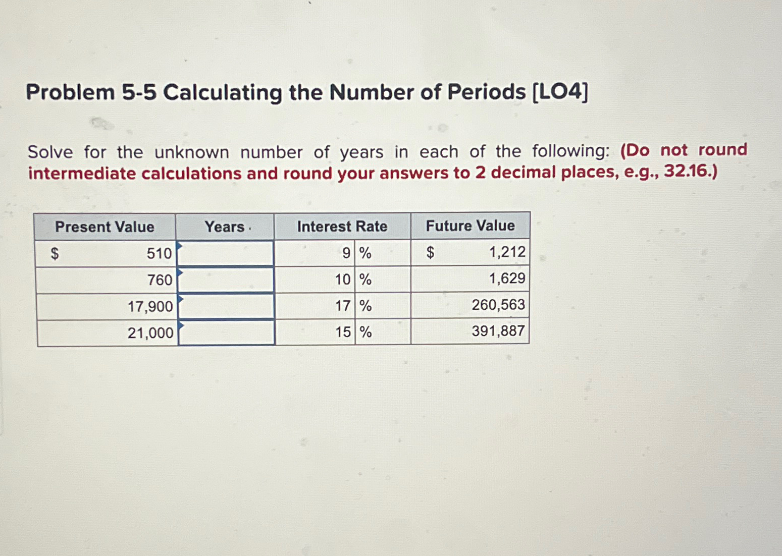 Solved Problem 5-5 ﻿Calculating the Number of Periods | Chegg.com