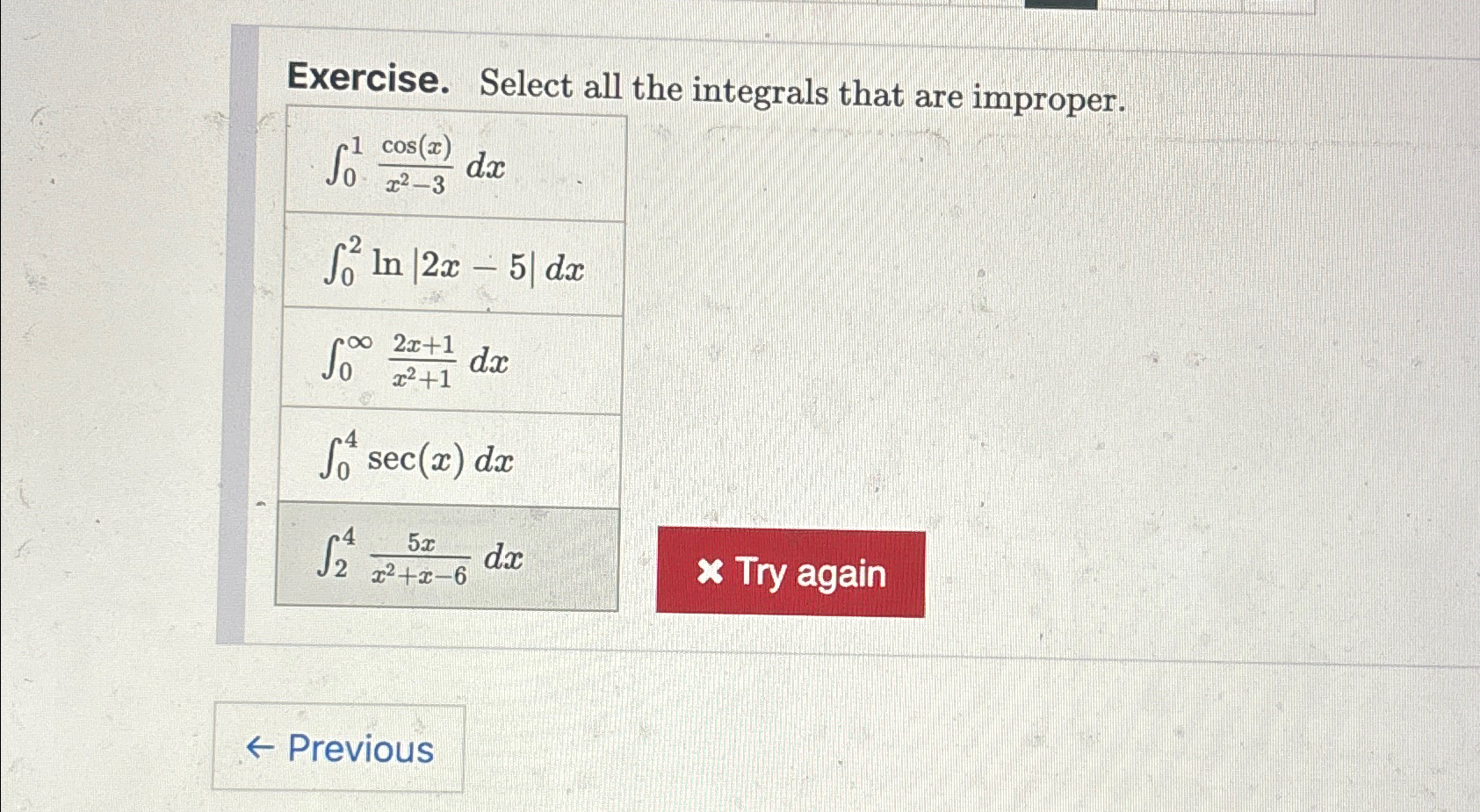 Solved Exercise. Select all the integrals that are | Chegg.com
