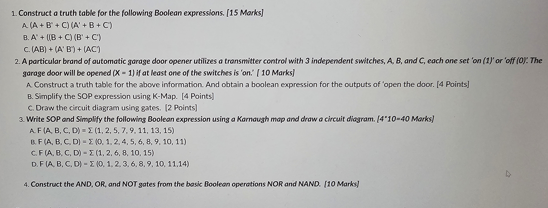 Solved Construct a truth table for the following Boolean | Chegg.com