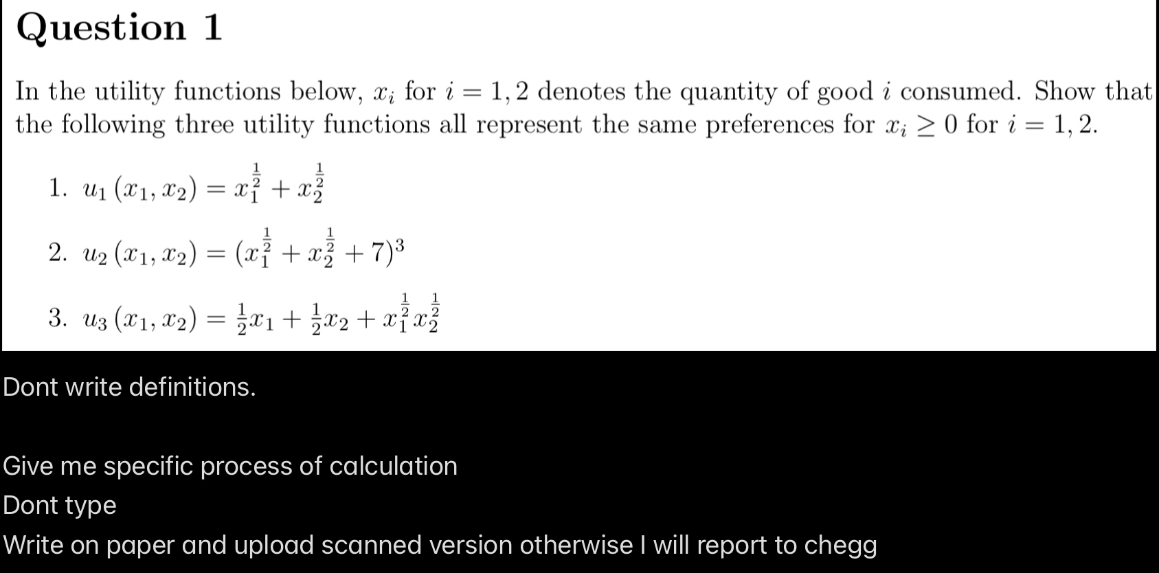 Solved Question 1In the utility functions below, xi ﻿for | Chegg.com