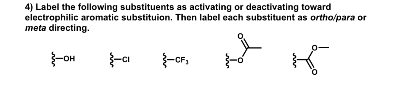 Solved Label the following substituents as activating or | Chegg.com