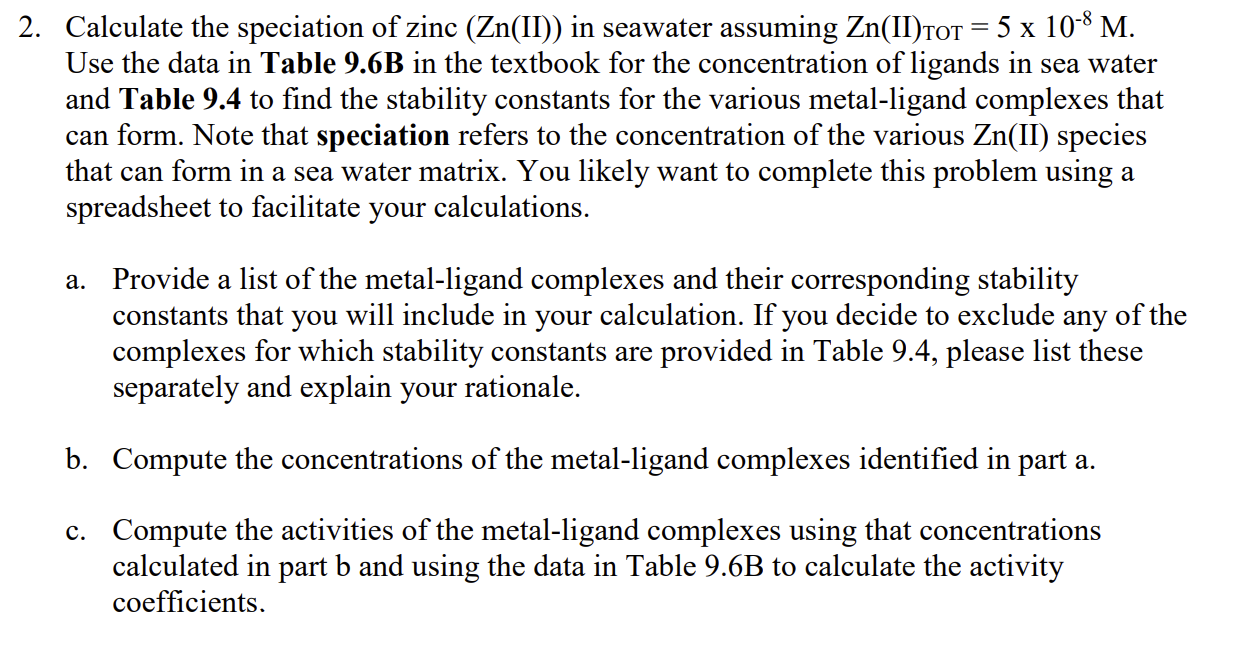 Solved Calculate the speciation of zinc (Zn(II)) ﻿in | Chegg.com