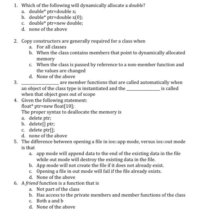 Solved 1. Which of the following will dynamically allocate a | Chegg.com