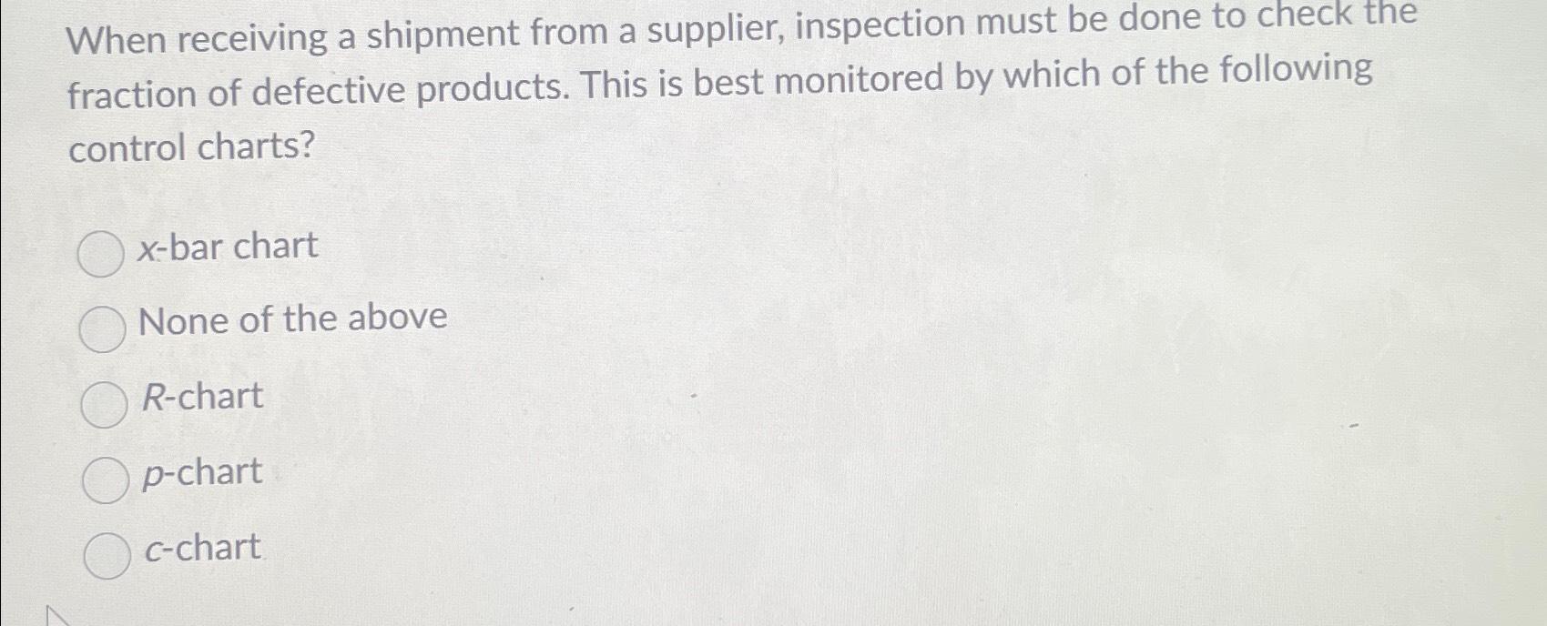 Solved When receiving a shipment from a supplier, inspection | Chegg.com