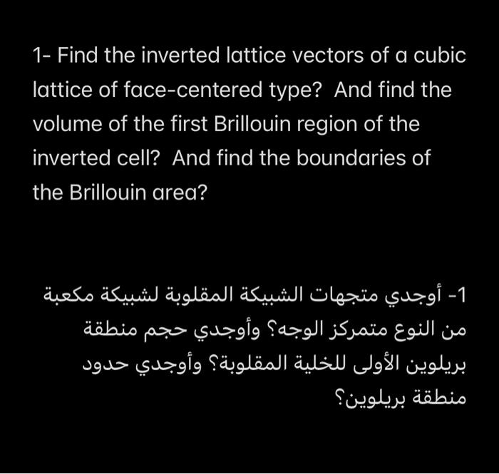 Solved 1- Find the inverted lattice vectors of a cubic | Chegg.com