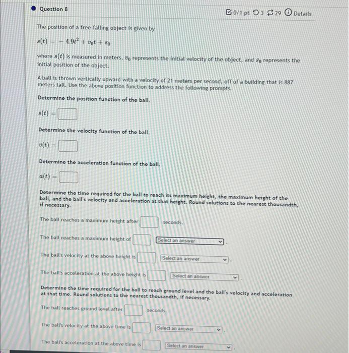 Solved The position of a free-falling object is given by | Chegg.com