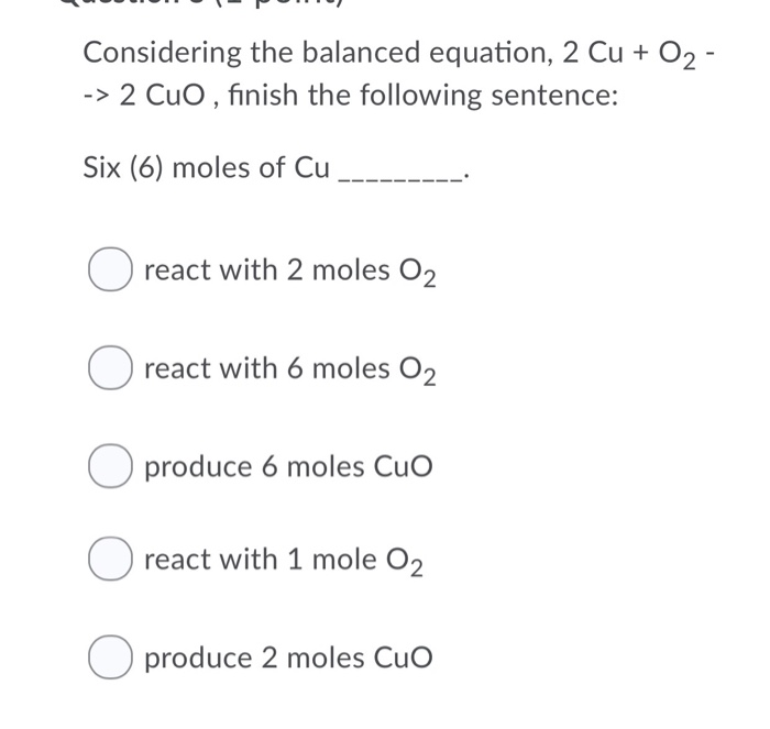 Solved PD Considering the balanced equation, 2 Cu + O2- -> 2 | Chegg.com