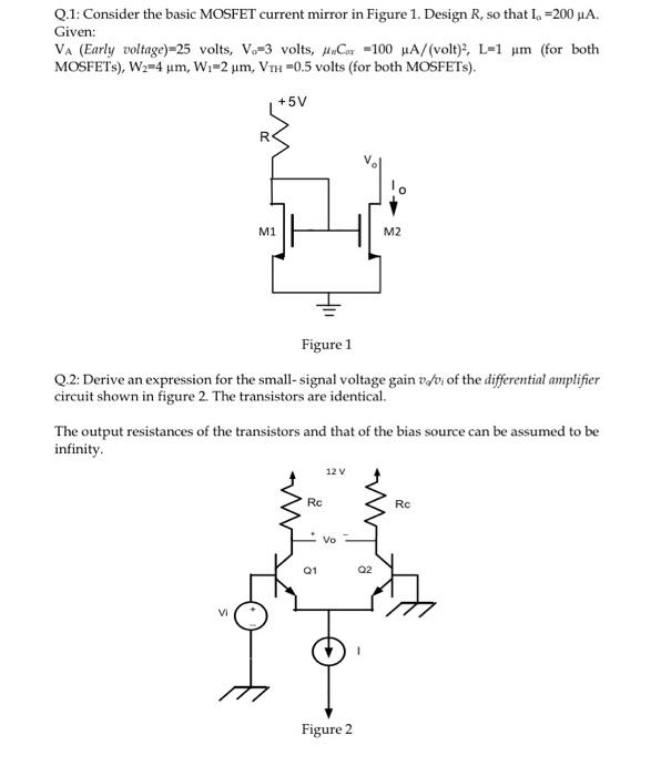 Solved Q.1: Consider the basic MOSFET current mirror in | Chegg.com