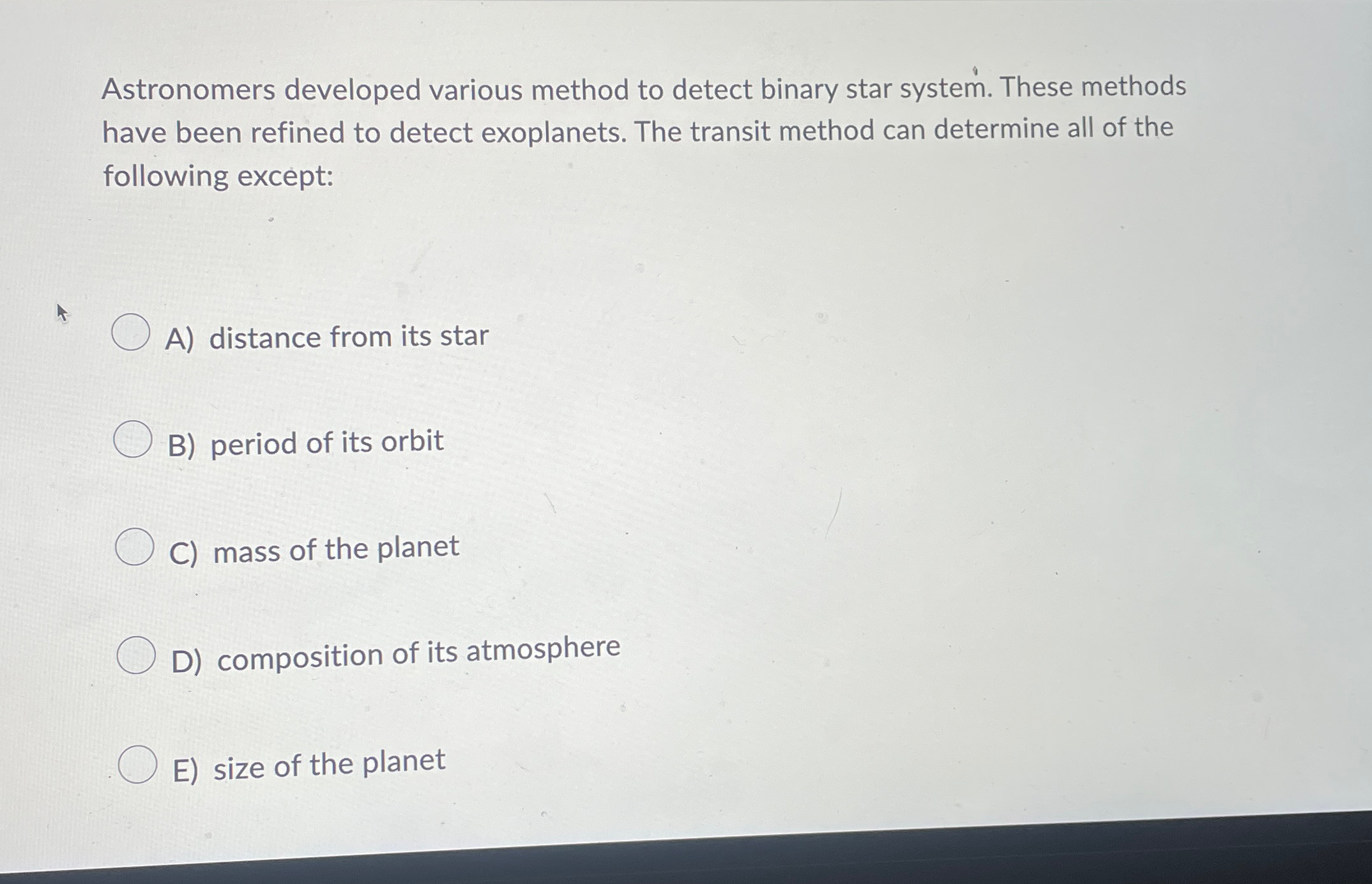 Solved Astronomers developed various method to detect binary | Chegg.com