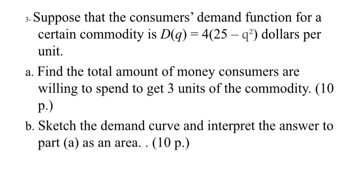 Solved Suppose that the consumers' demand function for a | Chegg.com