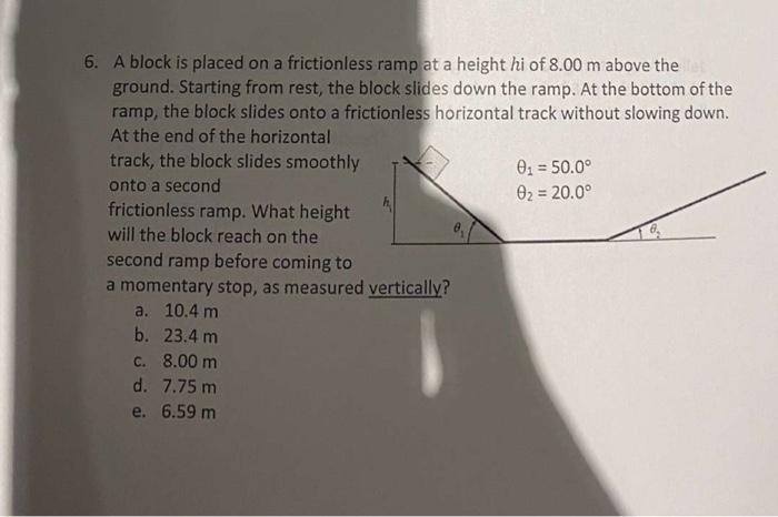 Solved 6. A block is placed on a frictionless ramp at a | Chegg.com