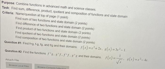 Solved Purpose: Combine functions in advanced math and | Chegg.com