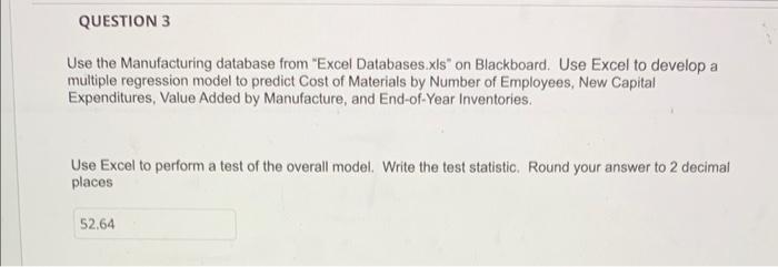 Use the Manufacturing database from "Excel | Chegg.com