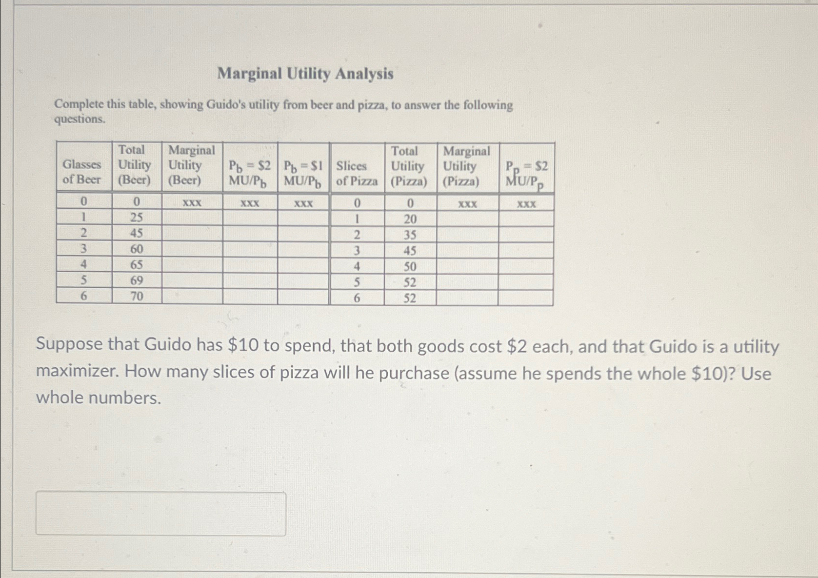 Solved Marginal Utility AnalysisComplete this table, showing | Chegg.com