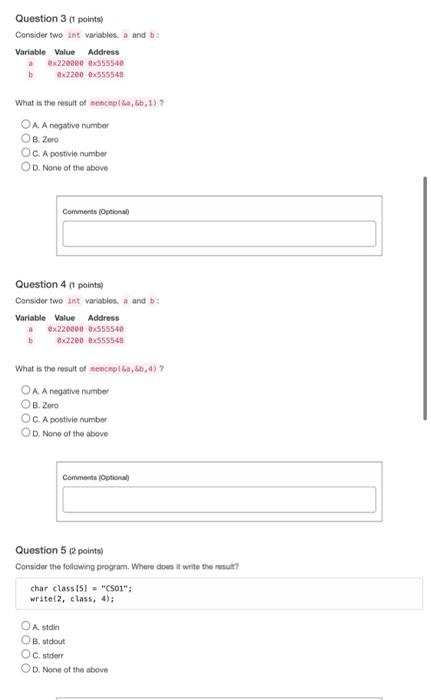 Solved Question 3 (1 points) Consider two int variables. a | Chegg.com