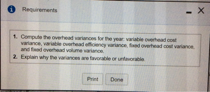 Solved A Requirements Х 1. Compute the overhead variances | Chegg.com