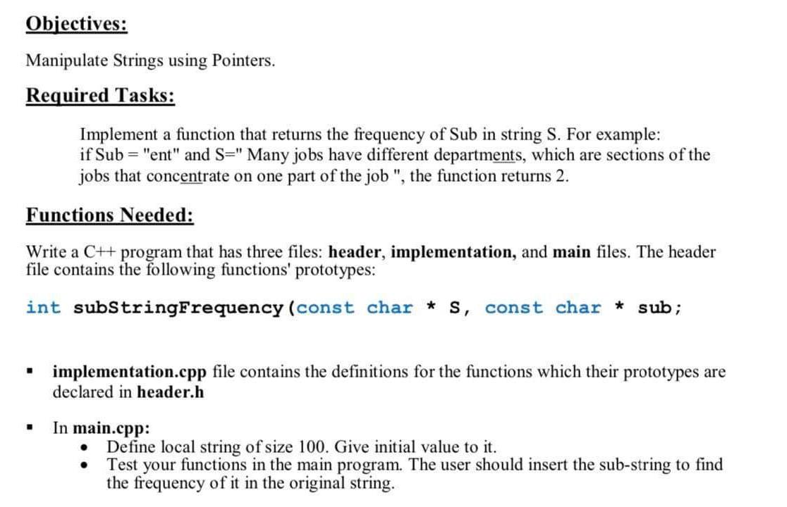 Solved Objectives: Manipulate Strings using Pointers. | Chegg.com