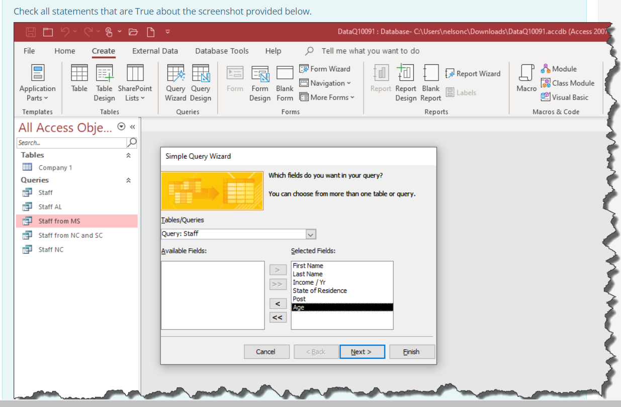 Solved The user is running a Simple Query Wizard to generate | Chegg.com