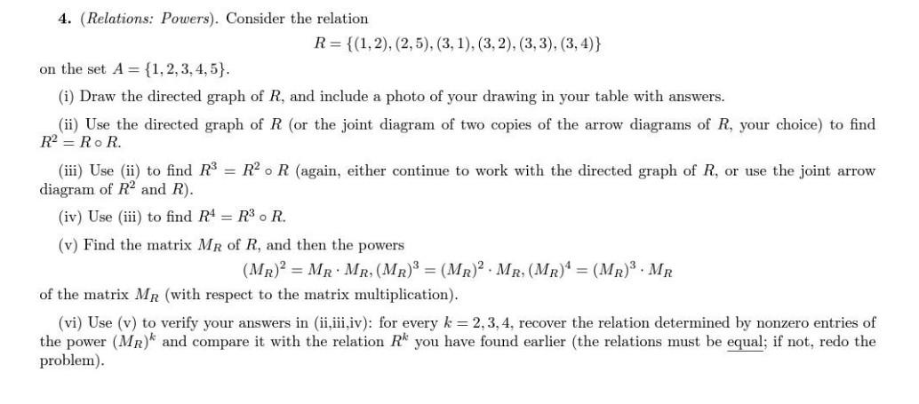 Solved 4. (Relations: Powers). Consider the relation | Chegg.com