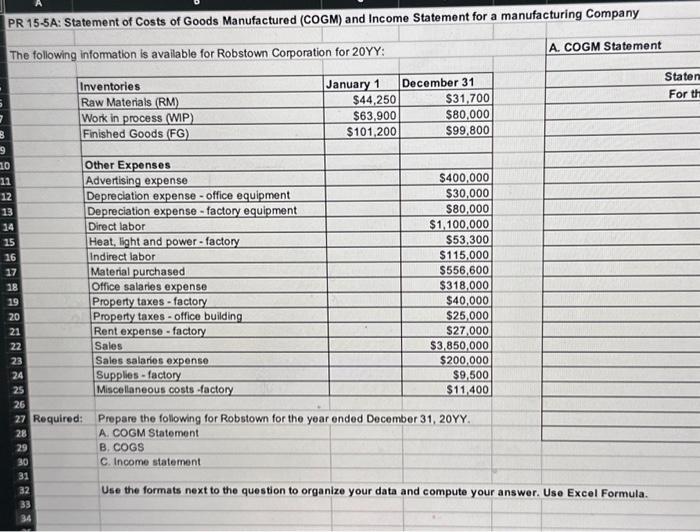 Solved PR 15-5A: Statement of Costs of Goods Manufactured | Chegg.com