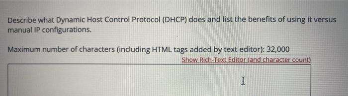 Solved Describe what Dynamic Host Control Protocol (DHCP) | Chegg.com
