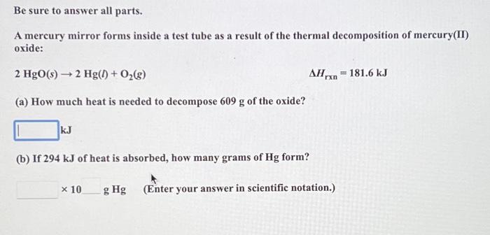 Solved Be sure to answer all parts. A mercury mirror forms | Chegg.com