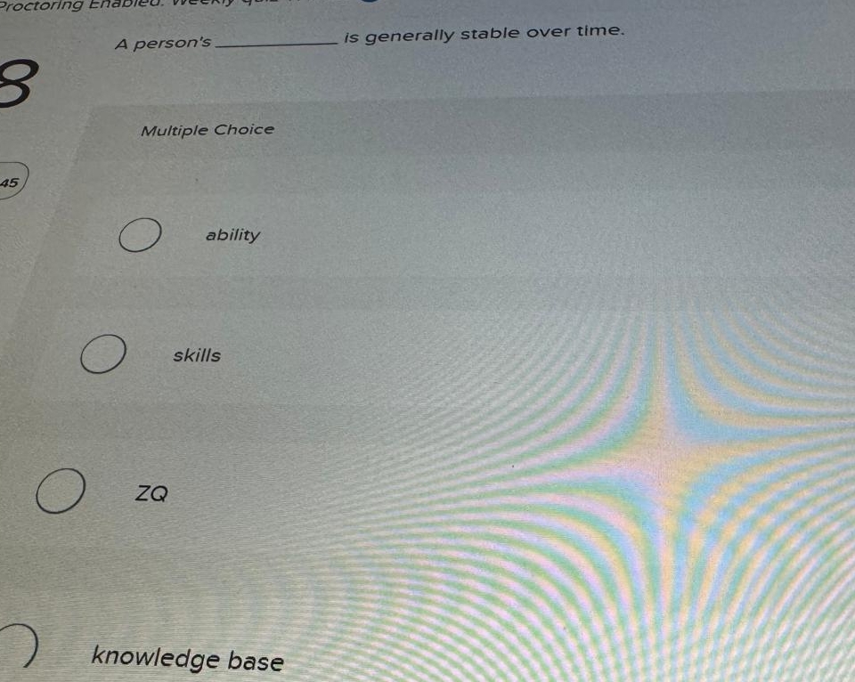 Solved A person's ﻿is generally stable over time.8Multiple | Chegg.com