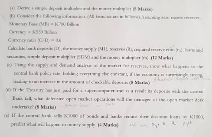 Solved (@) Derive a simple deposit multiplier and the money | Chegg.com
