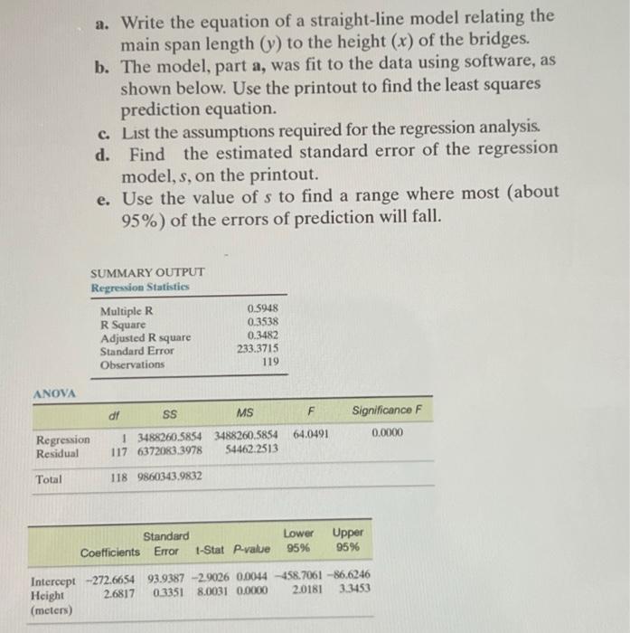 Solved a. Write the equation of a straight-line model | Chegg.com