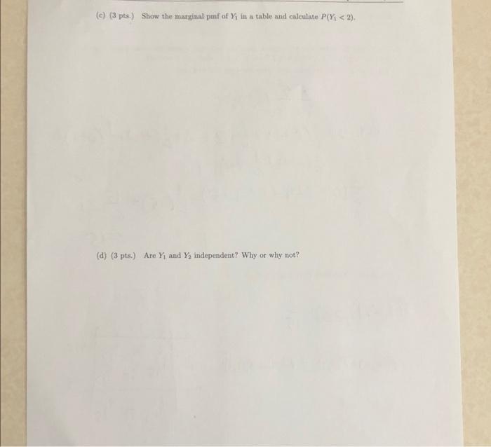 Solved 1. Let Y1 and Y2 be two discrete random variables | Chegg.com