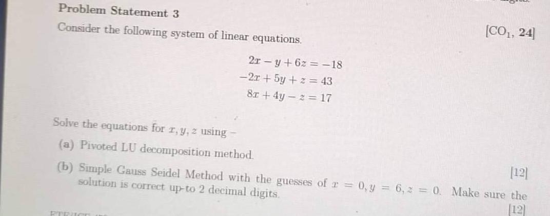 Solved Problem Statement 3 Consider the following system of | Chegg.com